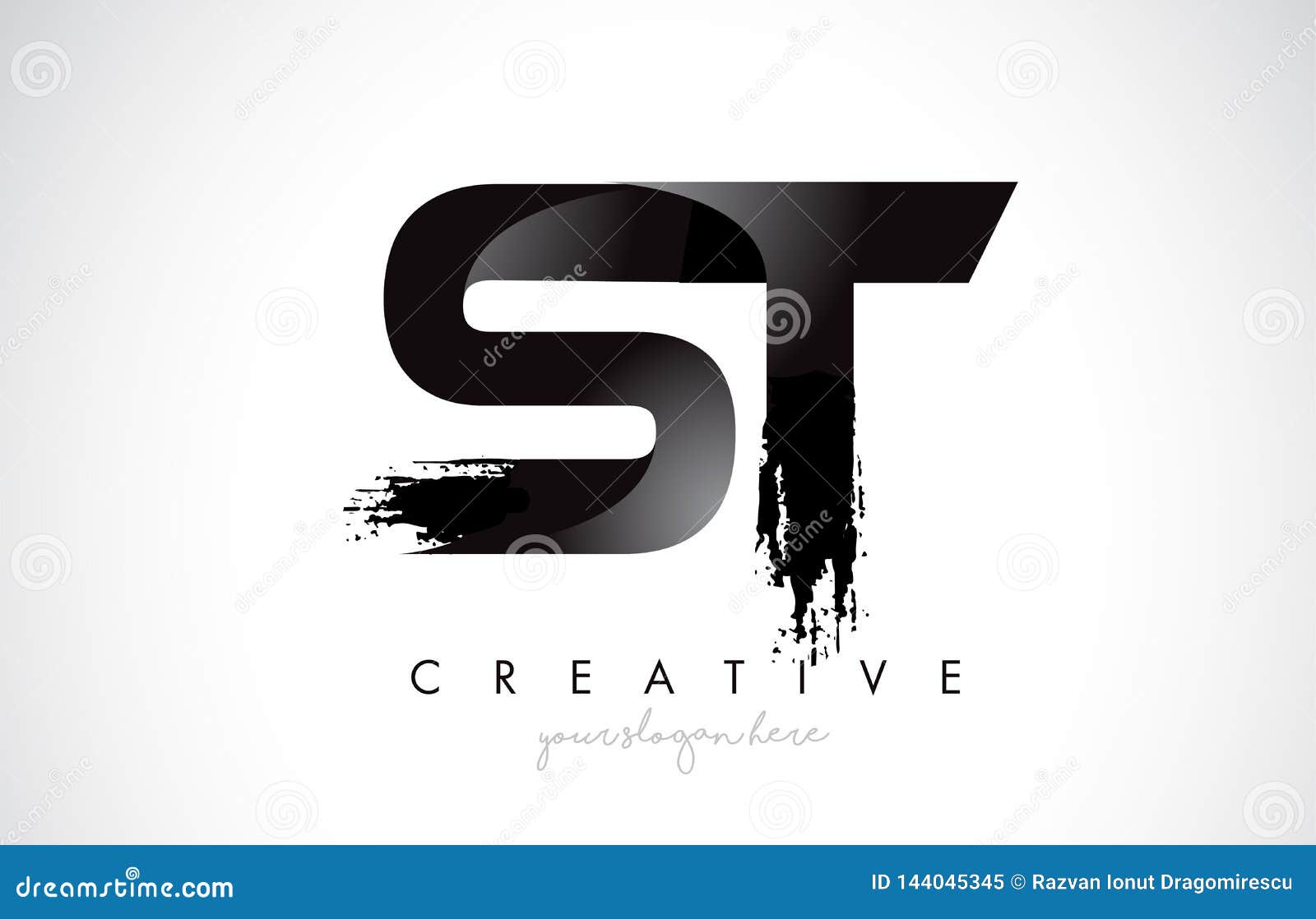 ST Letter Design with Brush Stroke and Modern 3D Look Stock Vector ...