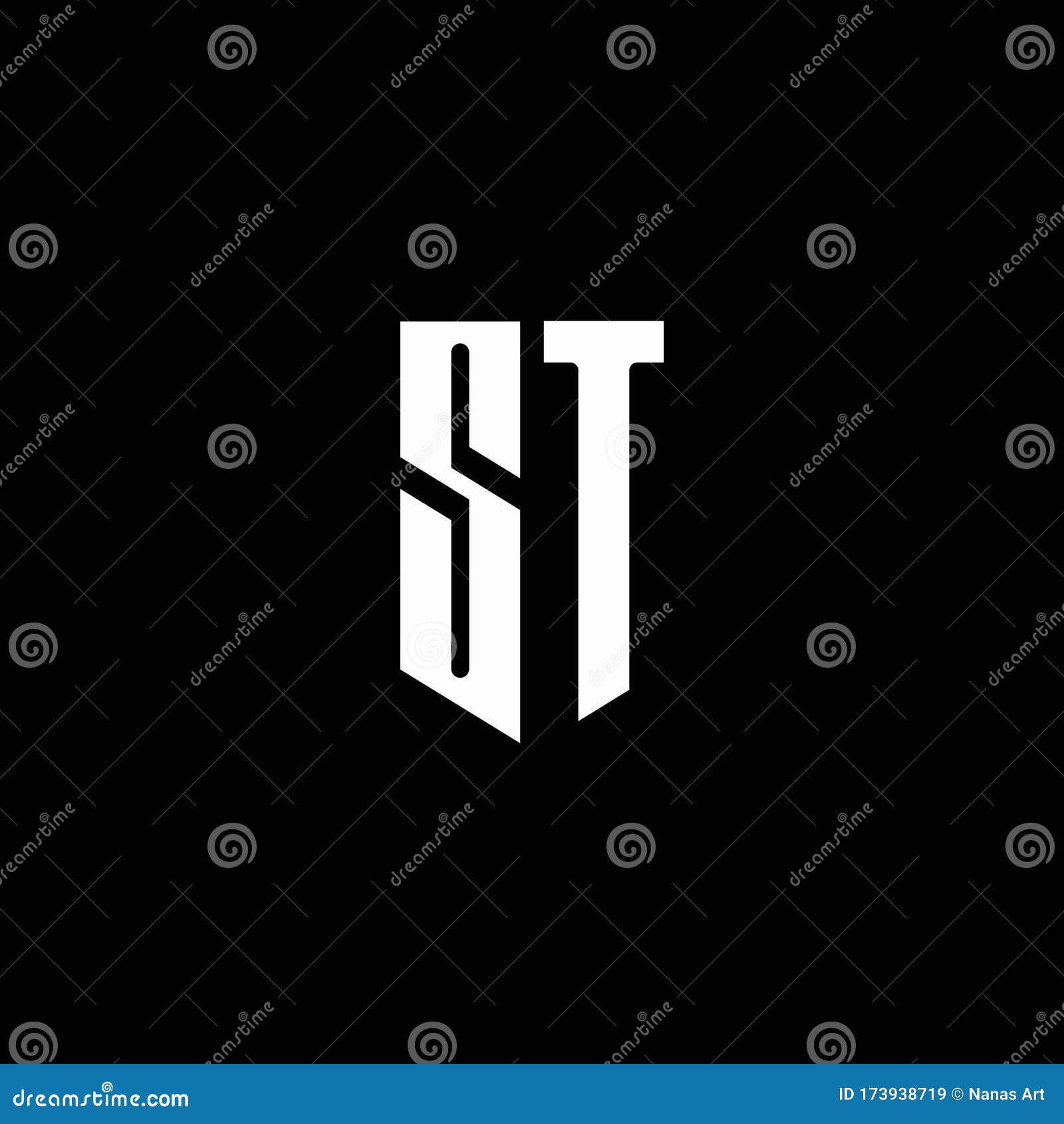 ST Logo Monogram with Emblem Style Isolated on Black Background Stock ...