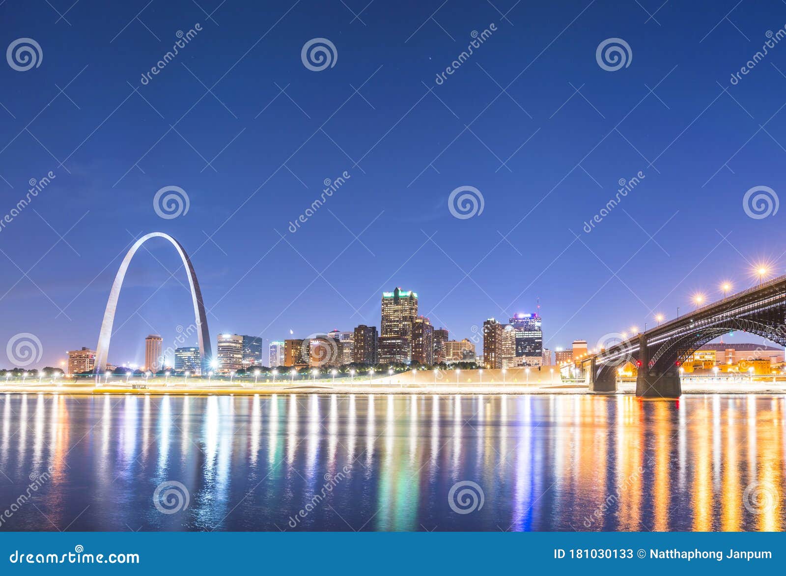 St. Louis Skyscraper at Night with Reflection in River,st Stock Image ...