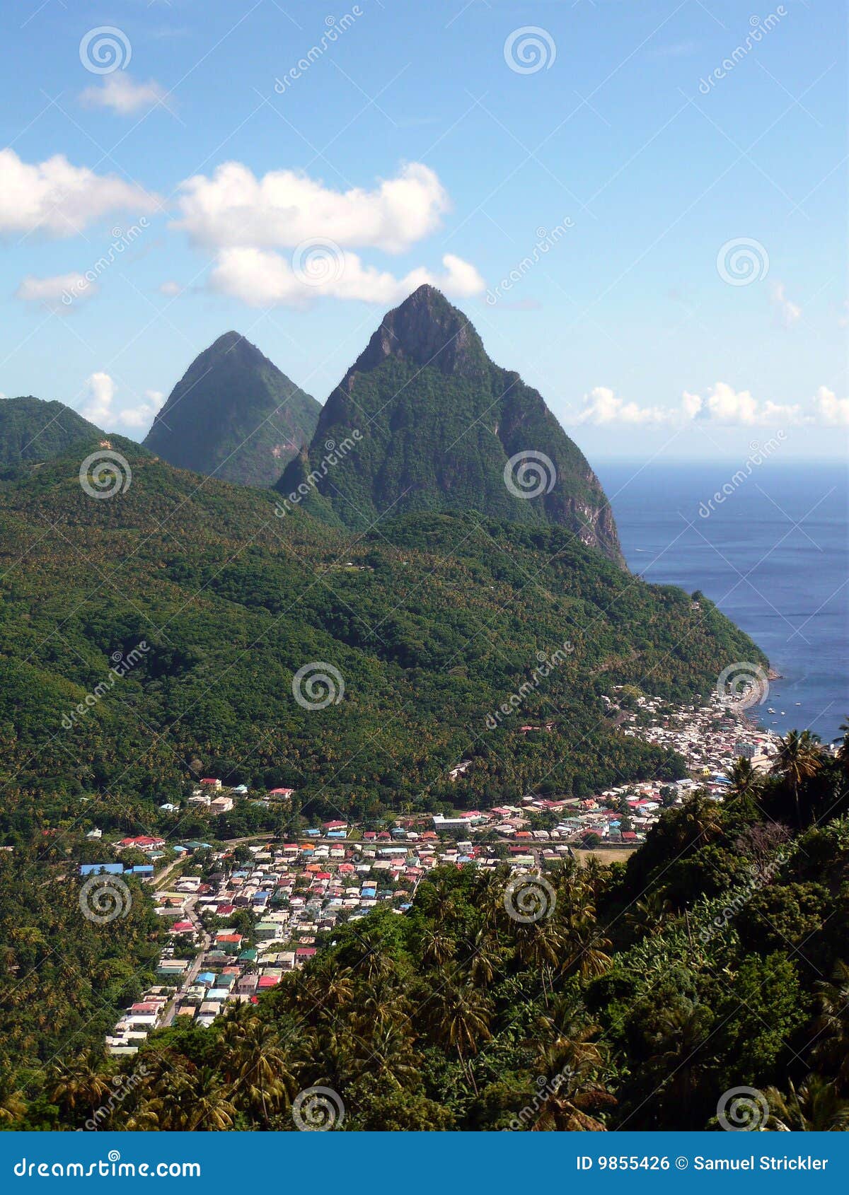 St. Lucia Pitons and Soufriere Stock Photo - Image of castle, pitons ...