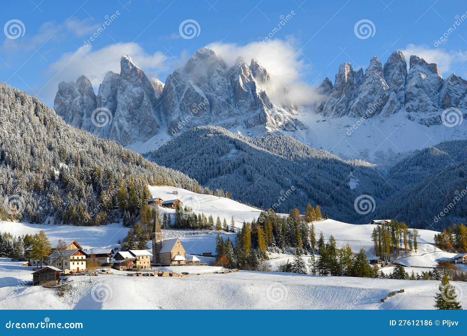 St. Magdalena in winter stock photo. Image of village - 27612186