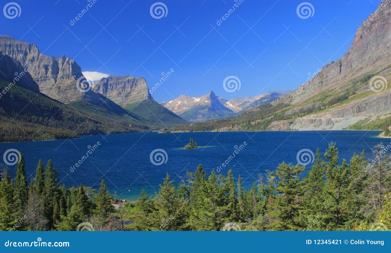 St. Mary Lake from Sun Point Stock Image - Image of island, blue: 12345421