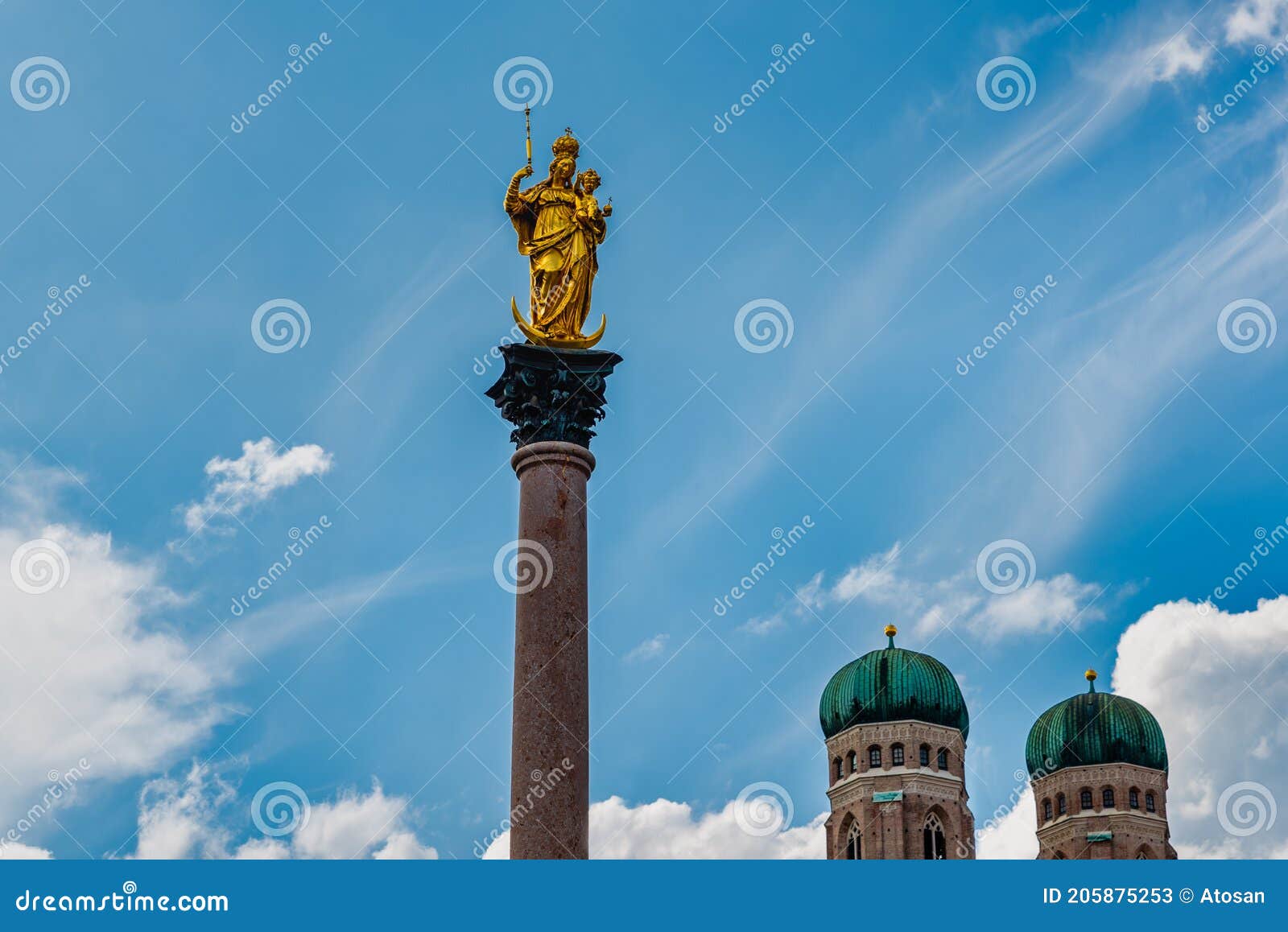 St Mary`s Column with Frauenkirche, Munich, Germany Stock Image - Image ...
