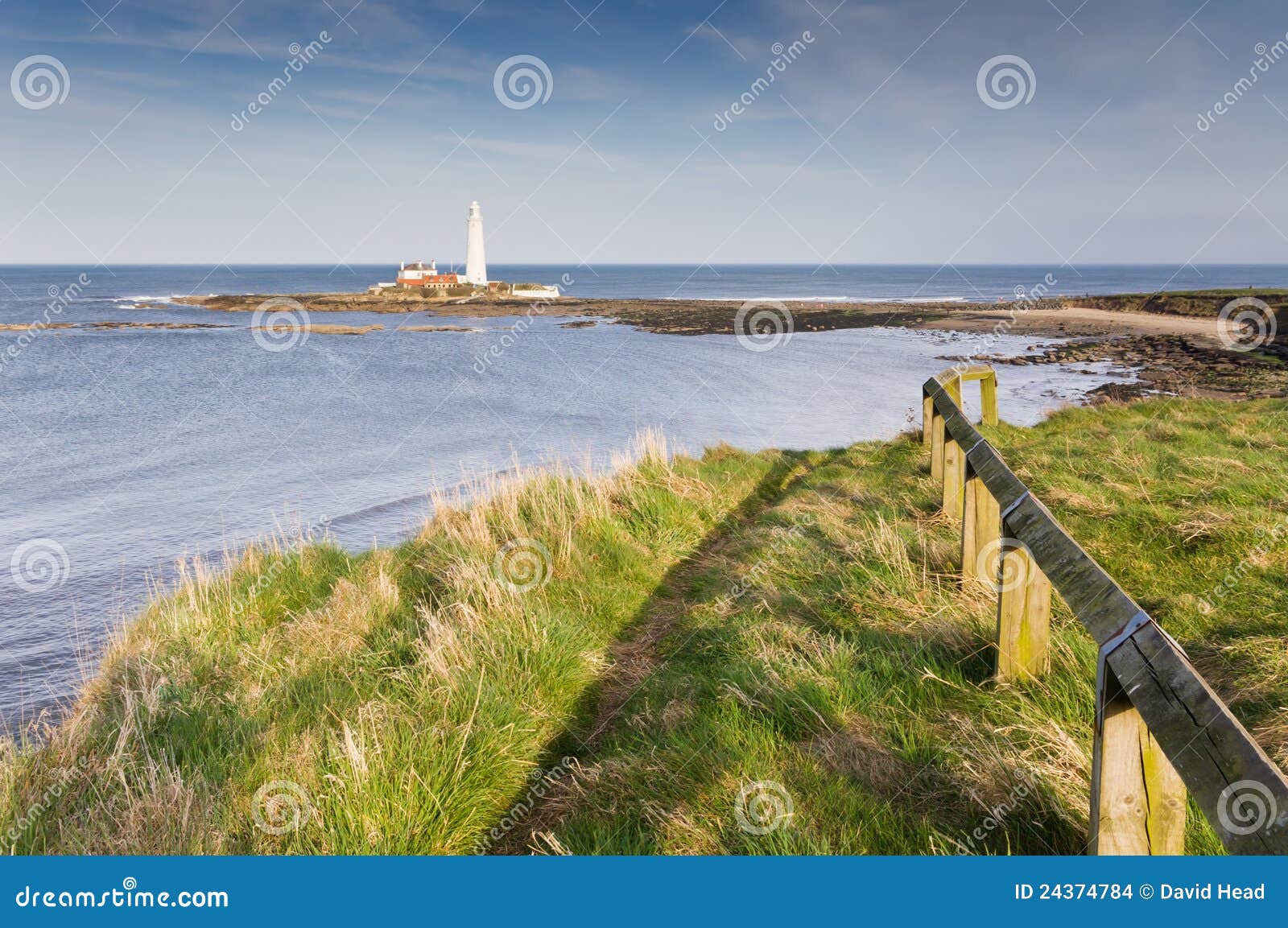 St Marys Lighthouse from Cliff Top Stock Photo - Image of ocean, beacon ...