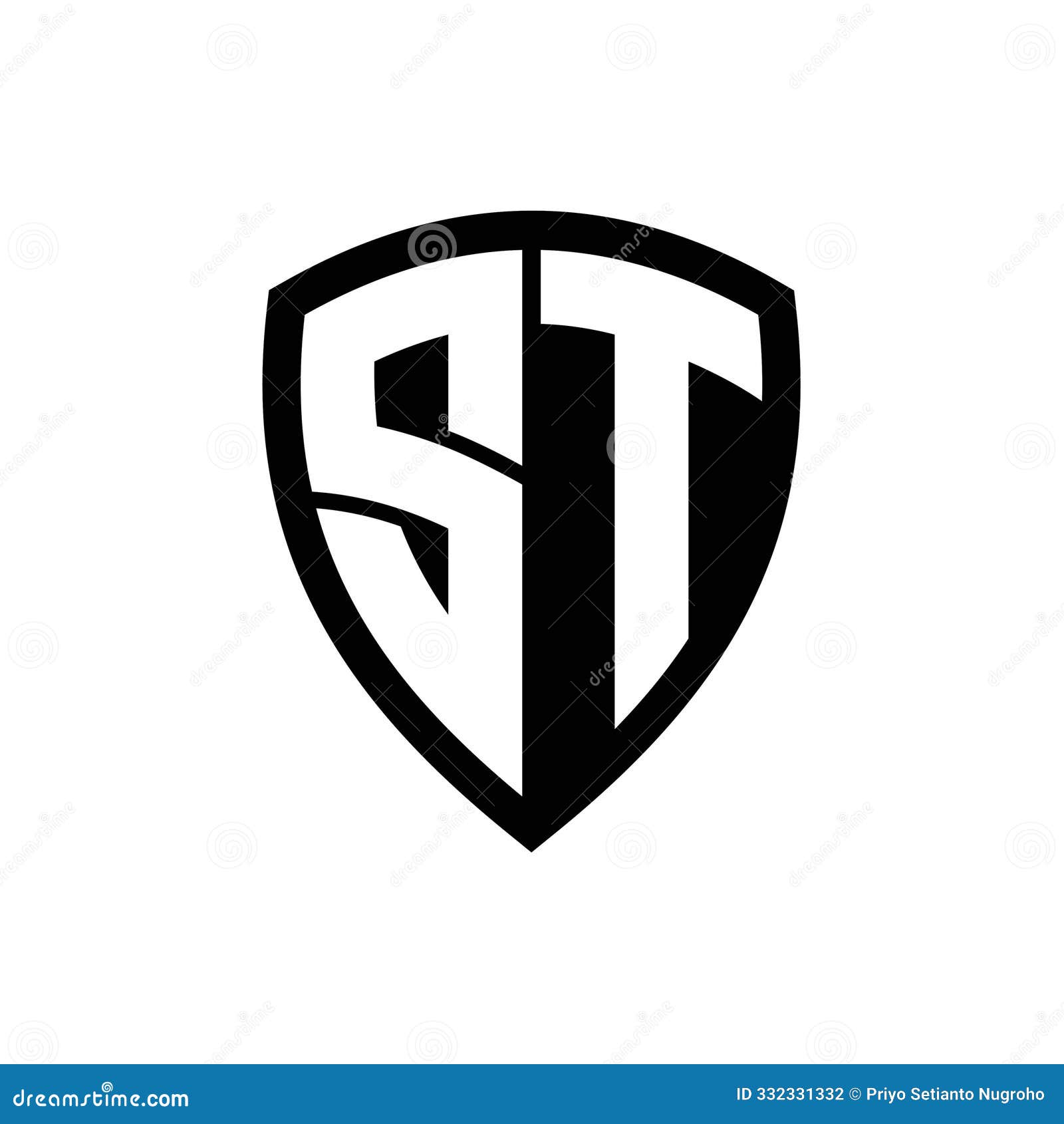 ST Monogram Logo with Bold Letters Shield Shape with Black and White ...