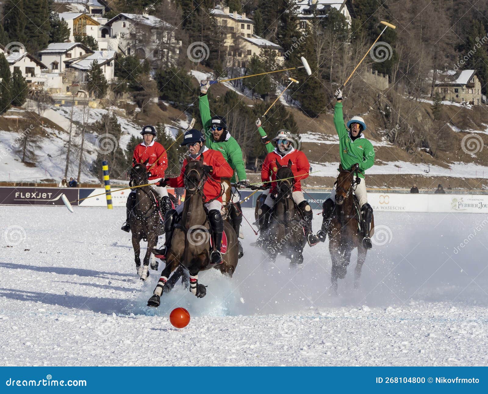 St. Moritz - January 29, 2023: Game Actions at the Snow Polo World Cup ...