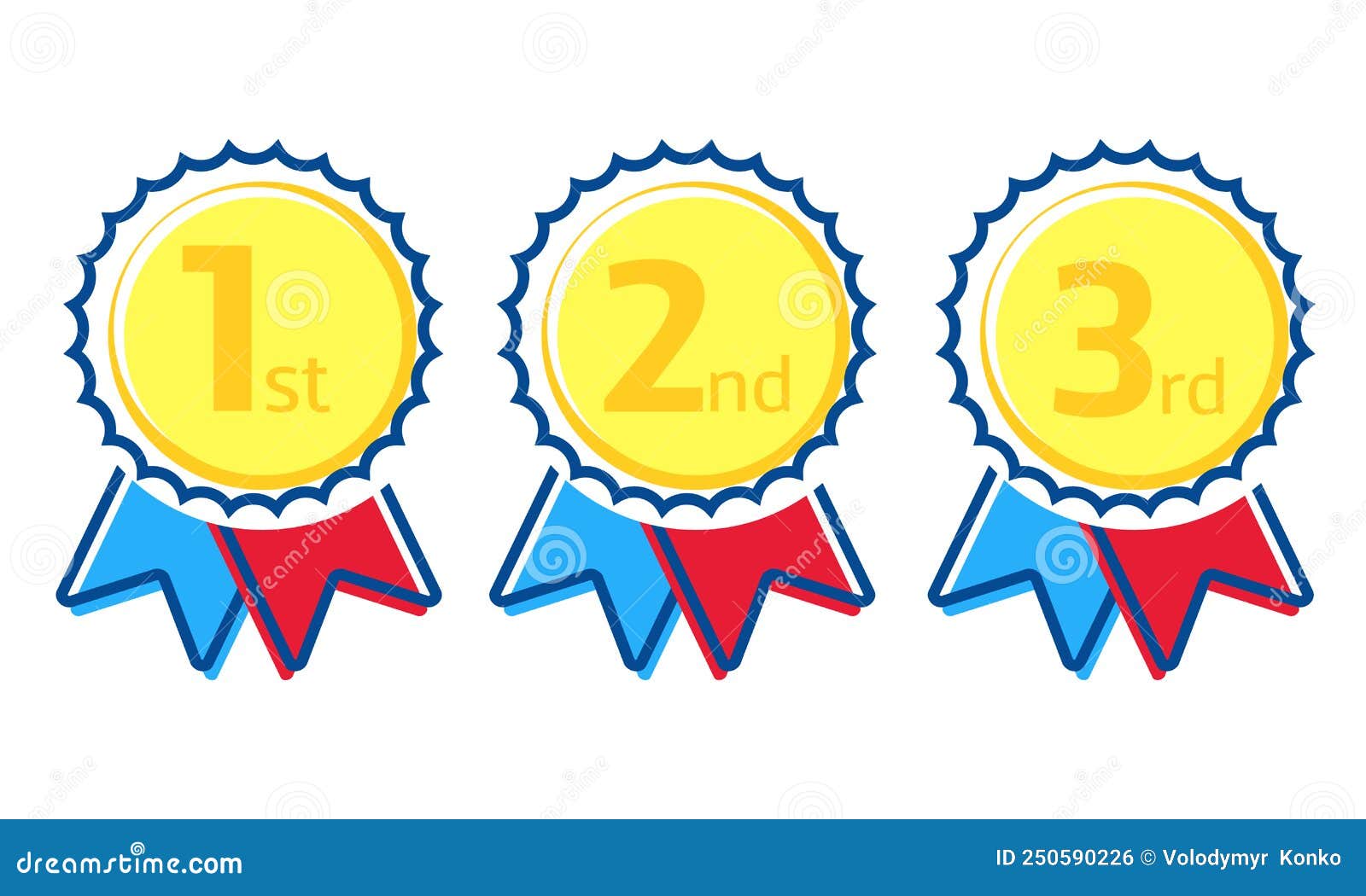 1st, 2nd and 3rd Place - Gold, Silver and Bronze Medals Set Stock ...