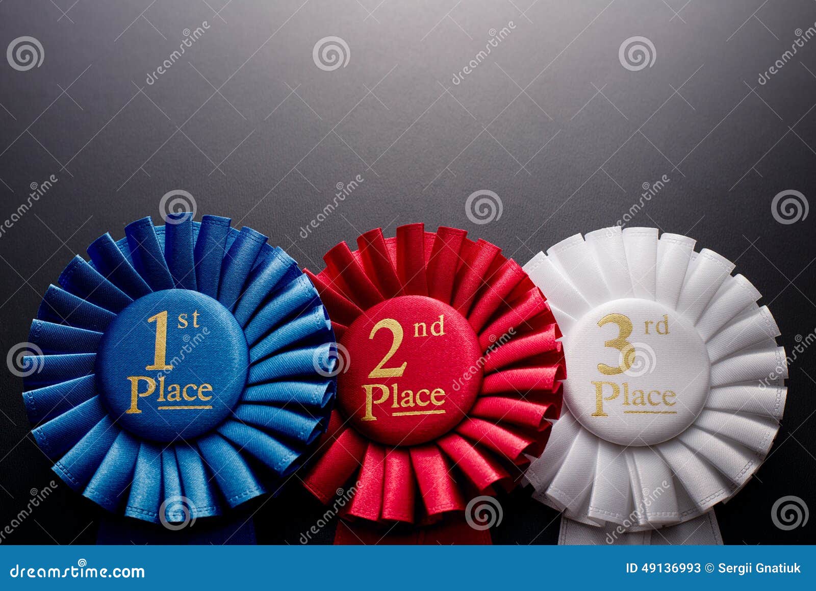 1st, 2nd and 3rd Place Pleated Ribbon Rosettes Stock Image - Image of ...