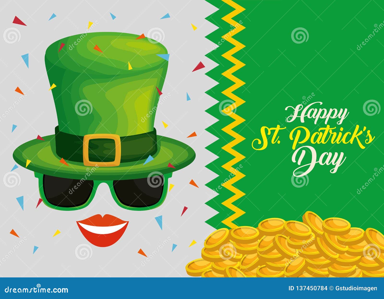 St Patrick`s Day Card. Big Green Heart And Golden Frame. Vector ...