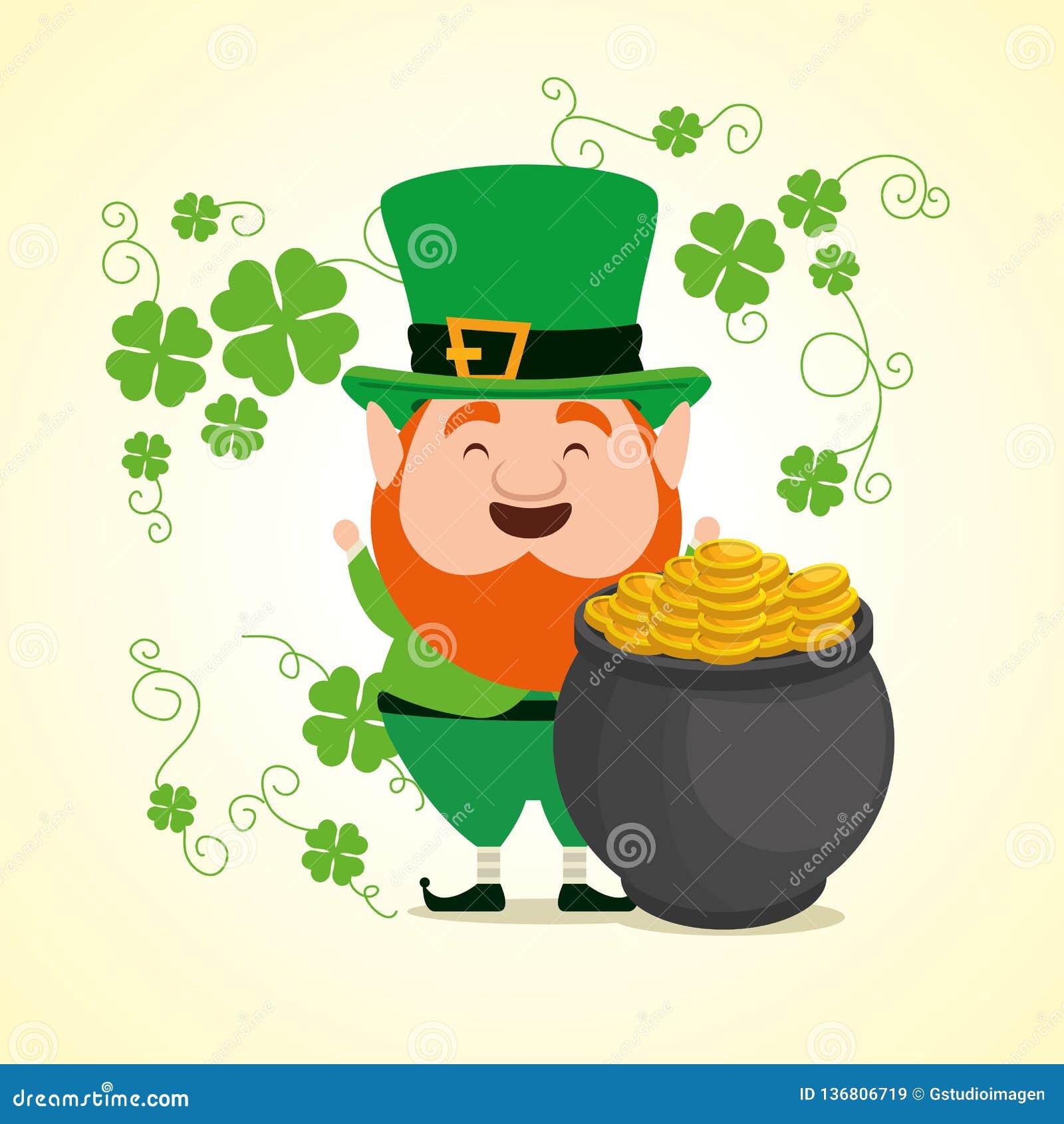 St Patrick Con El Sombrero Y La Barba Con El Couldron Ilustración del ...