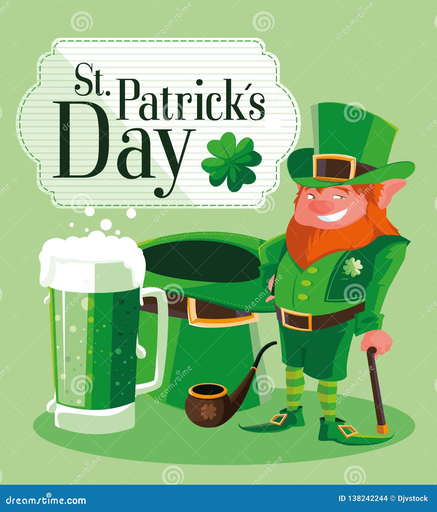 St Patrick Dag Med Trollet Och Symboler Vektor Illustrationer ...