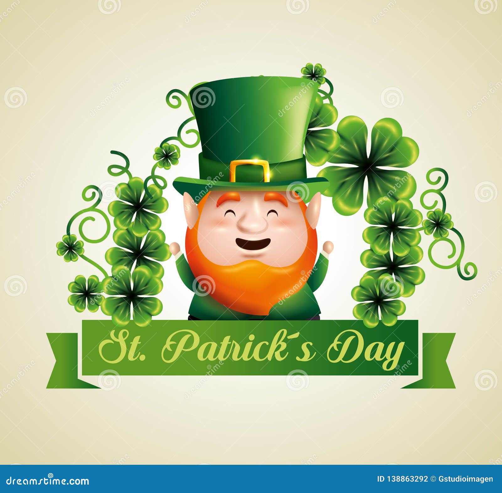 St Patrick Elf with Clovers Plants To Event Stock Vector - Illustration ...
