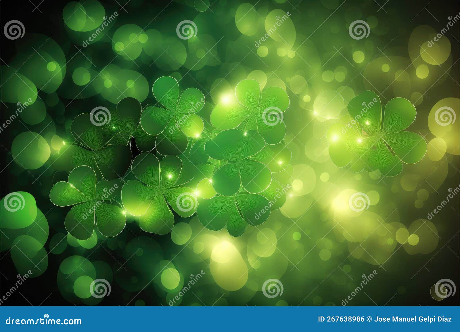 St Patrick`s Day Abstract Green Background Decorated With Shamrock