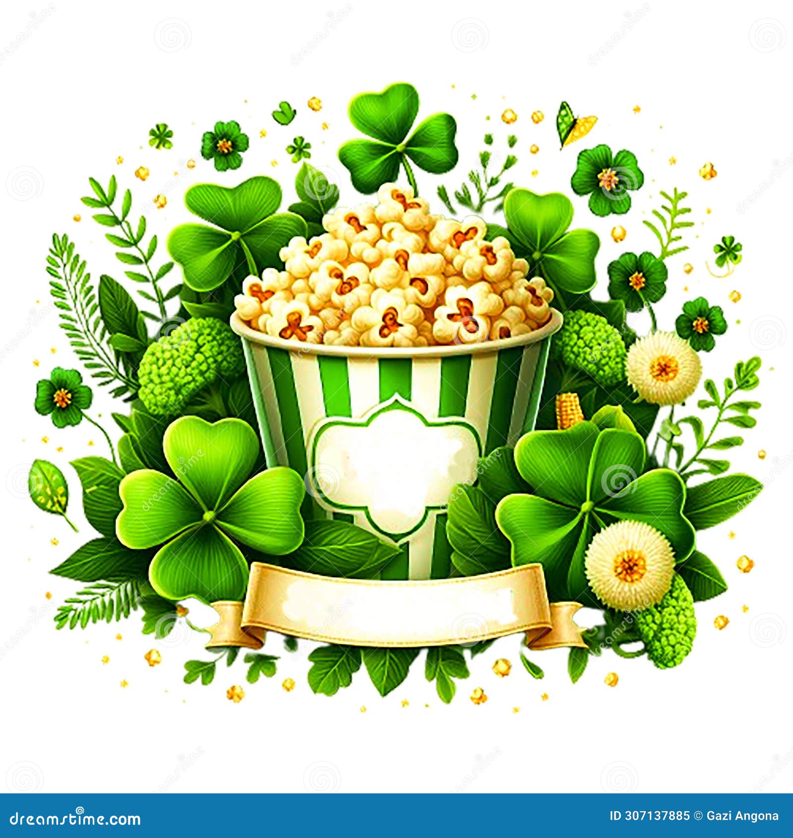 St. Patrick S Day Lucky Popcorn Clipart. Generative Ai Stock ...