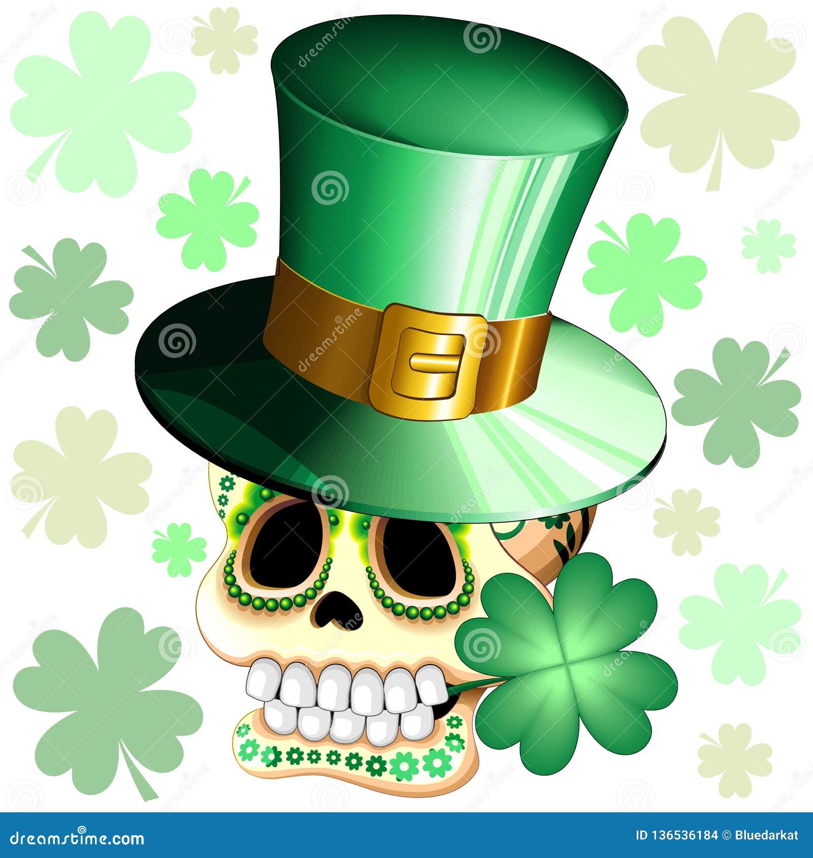St Patrick Skull Cartoon Con Lucky Shamrock Vector Illustration ...