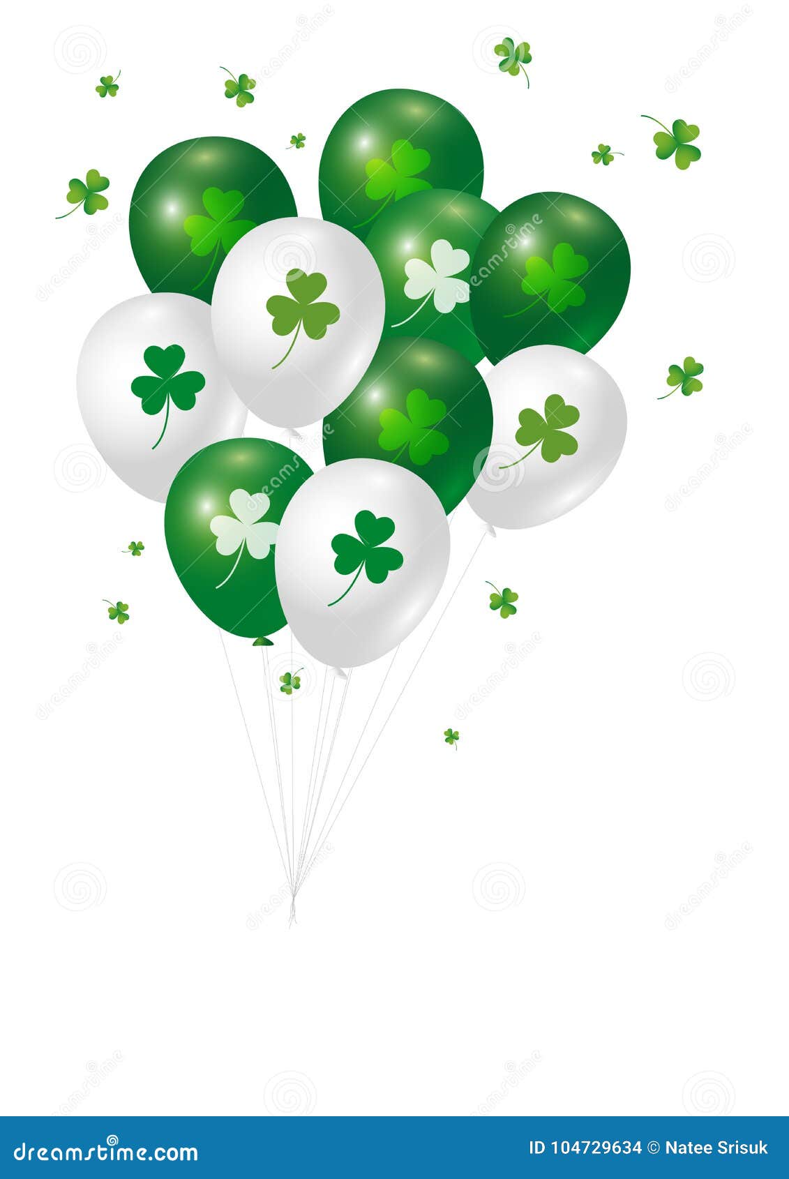St Patricks Day Background Design Of Clover Leaves And Balloon Stock