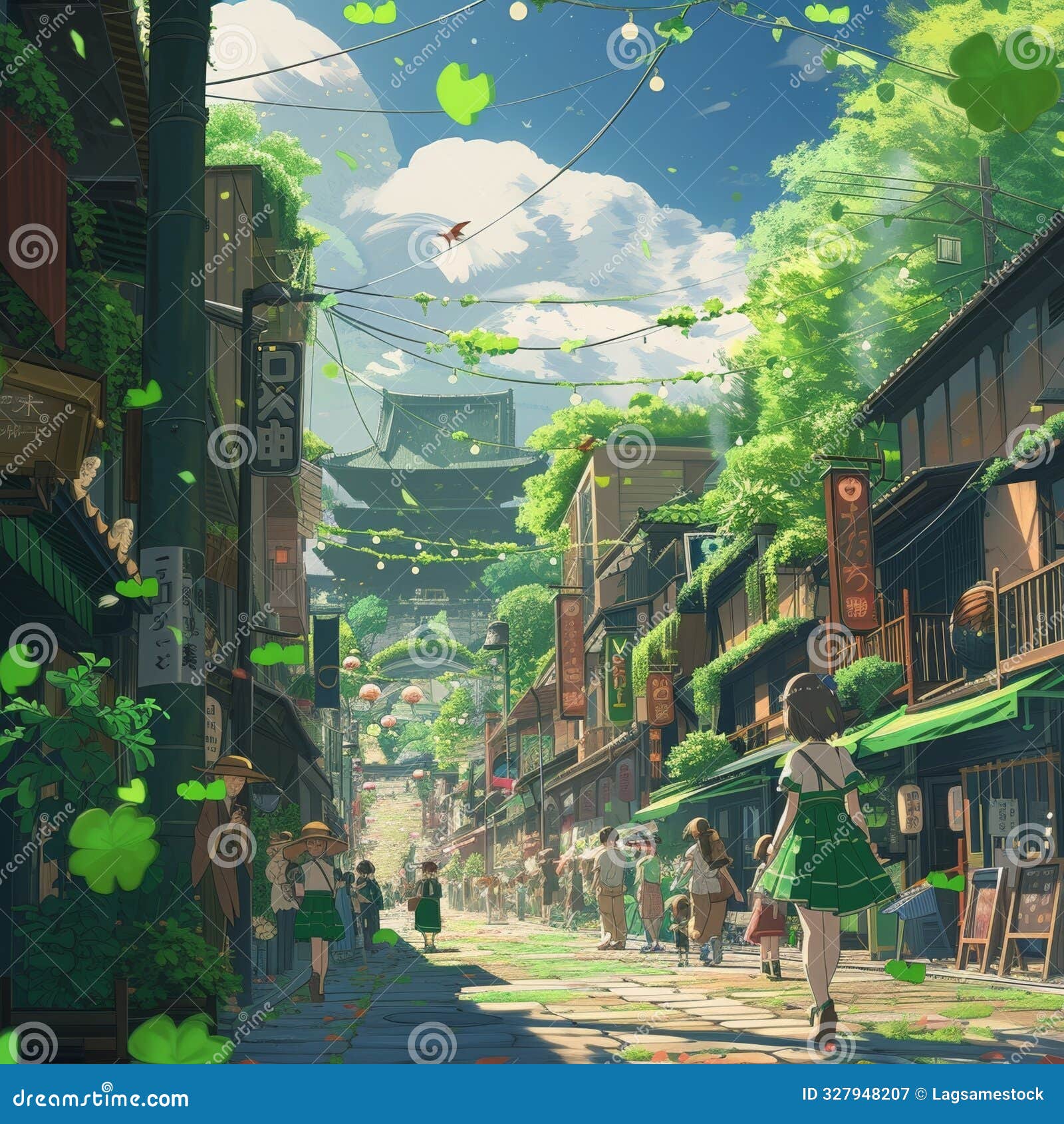 Bustling Anime Port With Ships Fishermen And Merchants Royalty-Free ...