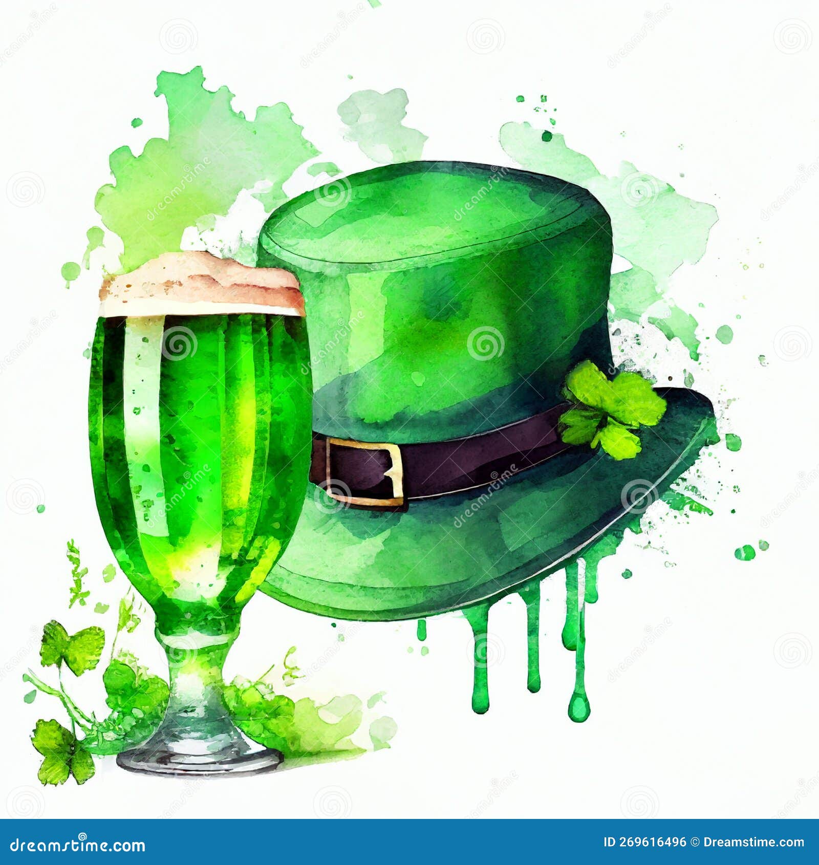 St Patricks Day Background Green Beer And Green Hat With Clover