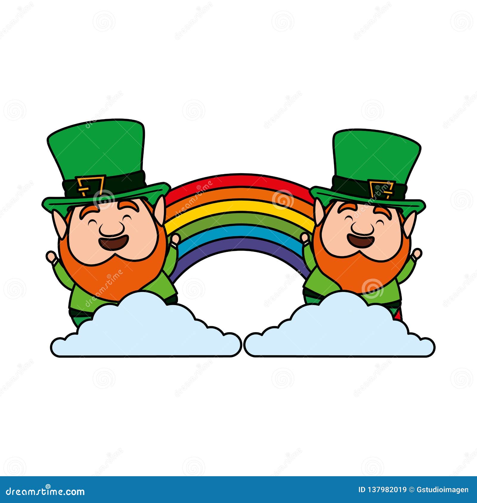 St Patricks Day Leprechauns with Rainbow Stock Vector - Illustration of ...