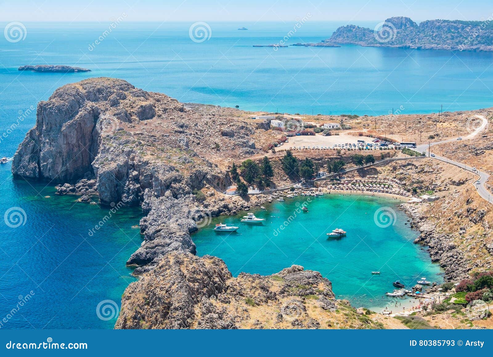 St Paul Bay Lindos, Rodi, Grecia Immagine Stock - Immagine di roccie ...