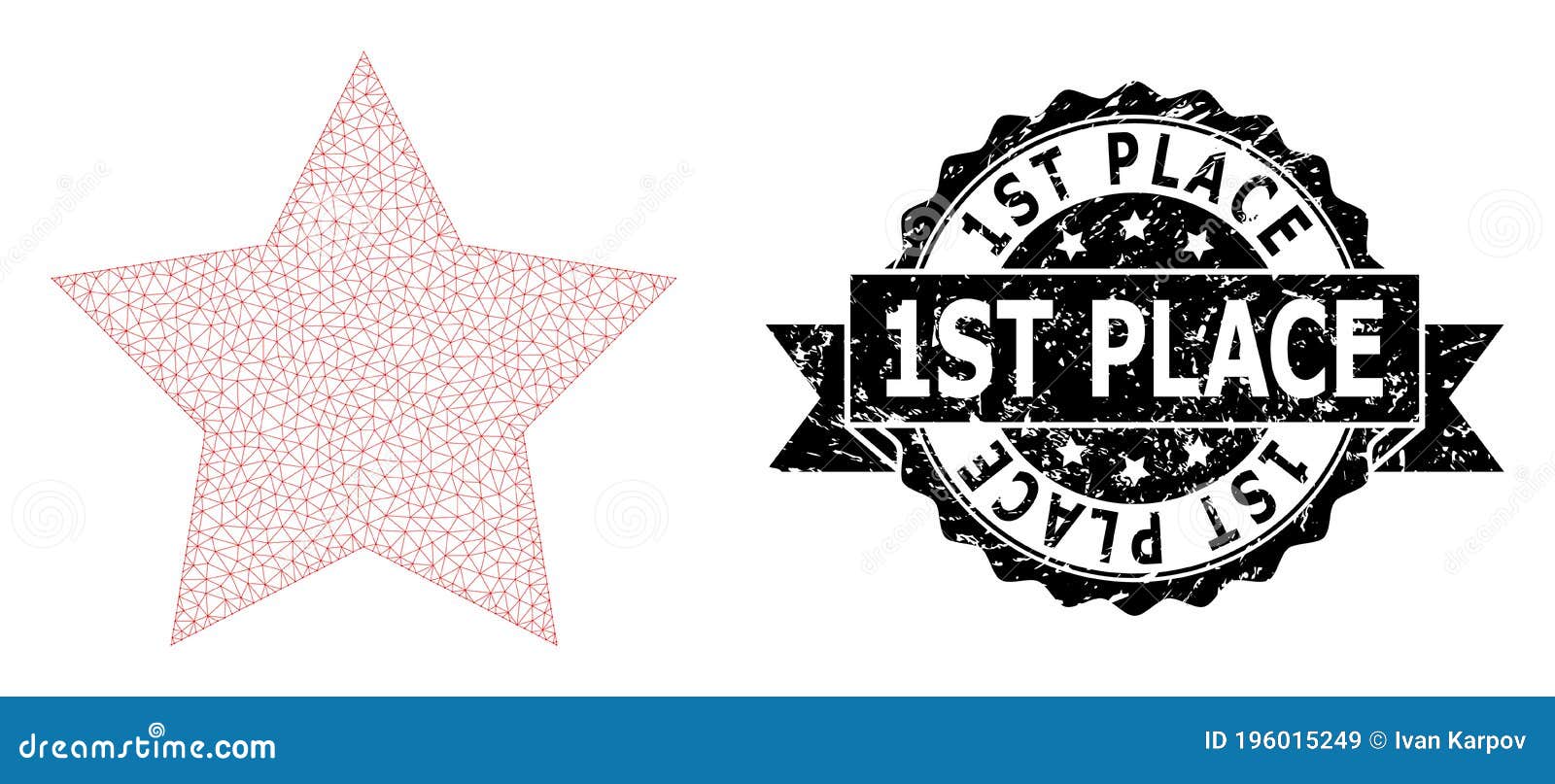 Textured 1St Place Ribbon Seal Stamp and Mesh 2D Red Star Stock Vector ...
