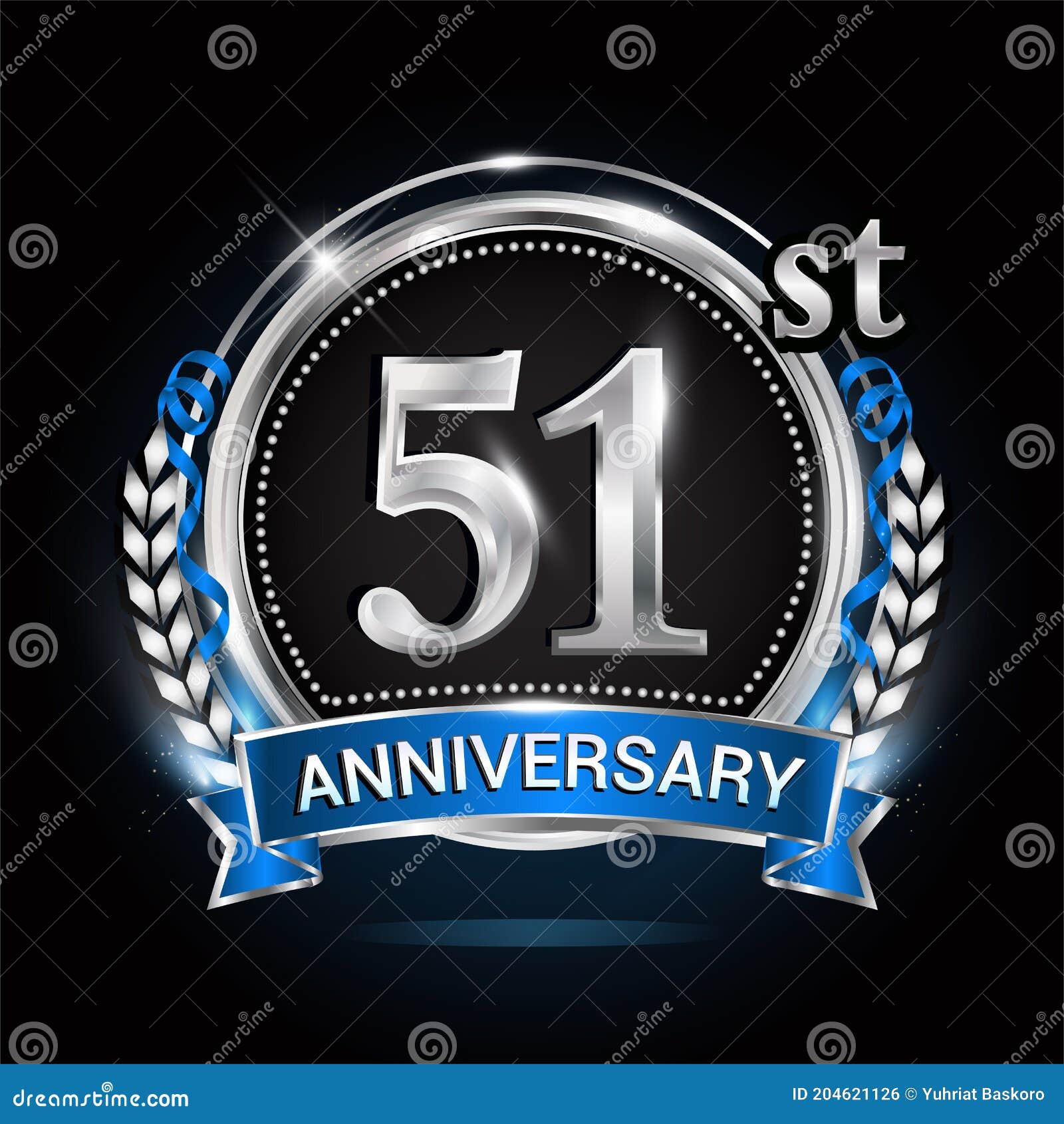 51st Silver Anniversary Logo with Blue Ribbon and Ring Stock ...