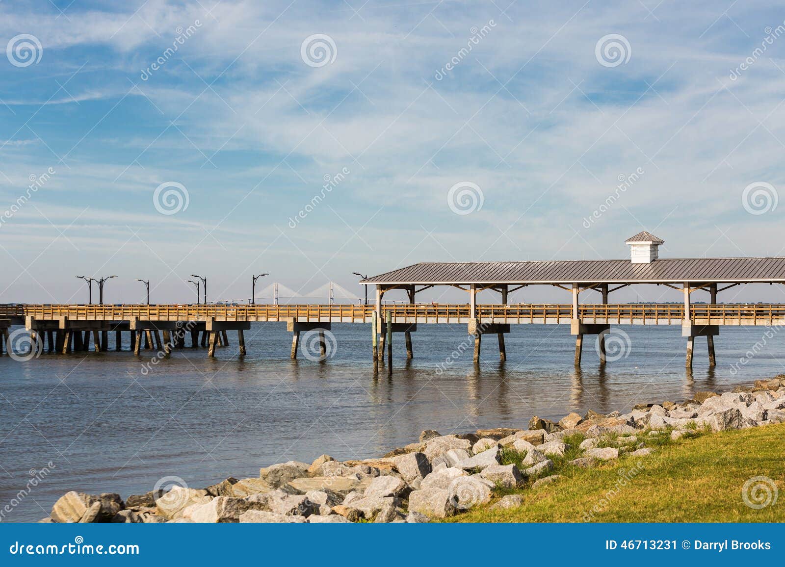 St Simons Pier and Brunswick Bridge Stock Image - Image of wood ...