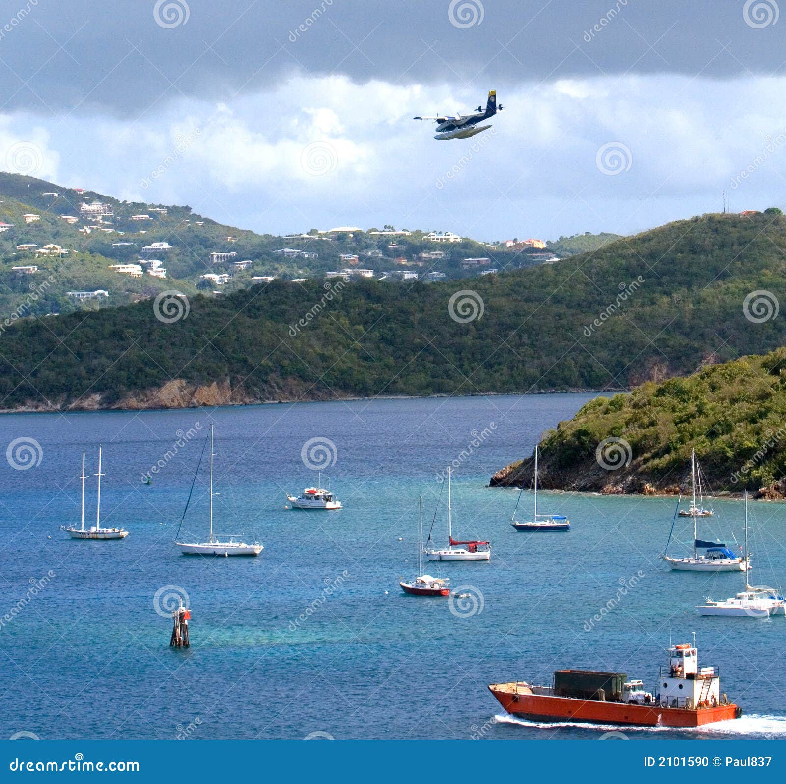 St. Thomas Harbor Sailboats and Seaplane Stock Photo - Image of gust ...