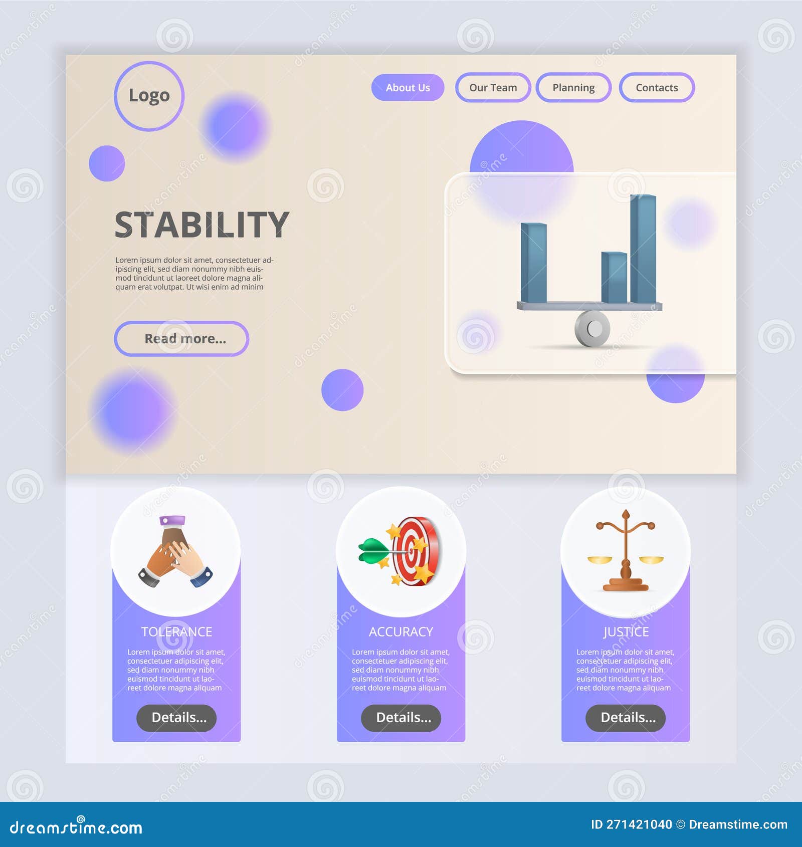 Stability Flat Landing Page Website Template. Tolerance, Accuracy ...