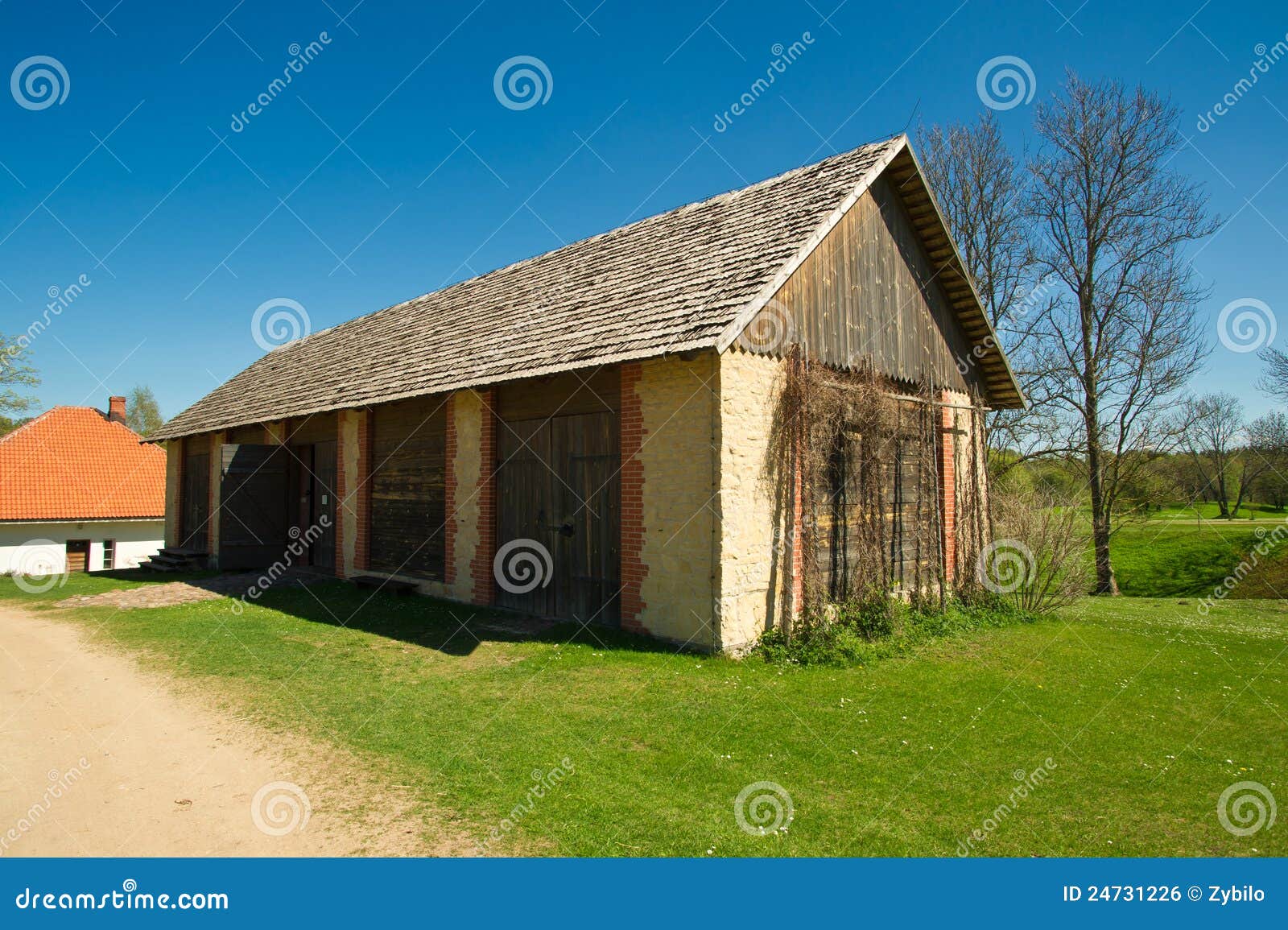 Stable building stock photo. Image of rustic, fence, land - 24731226
