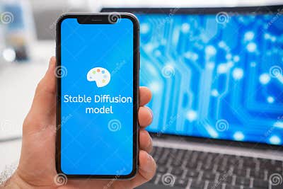 Stable Diffusion Model Artificial Intelligence Logo on the Screen of ...