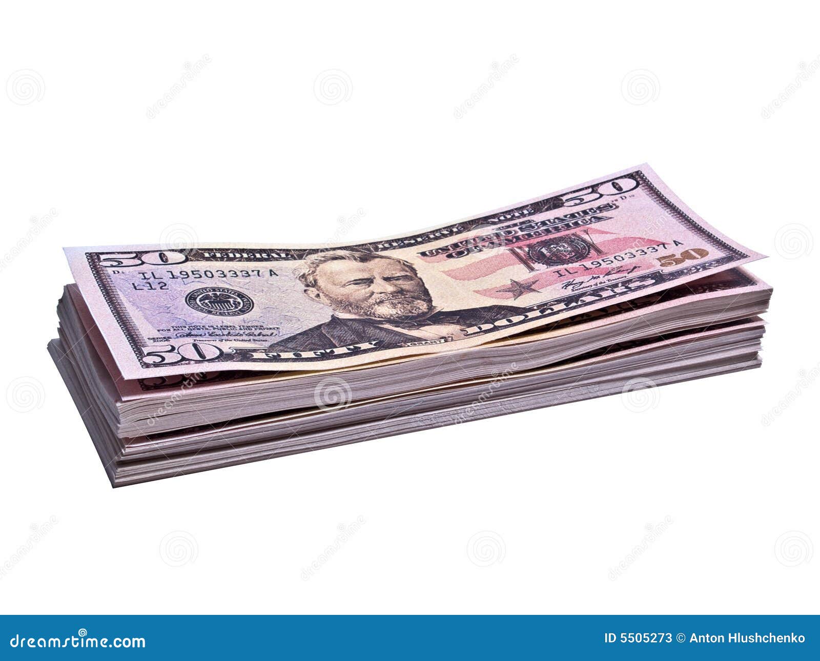 Stack of 50 Dollar Bank Notes Isolated Stock Image - Image of monetary ...