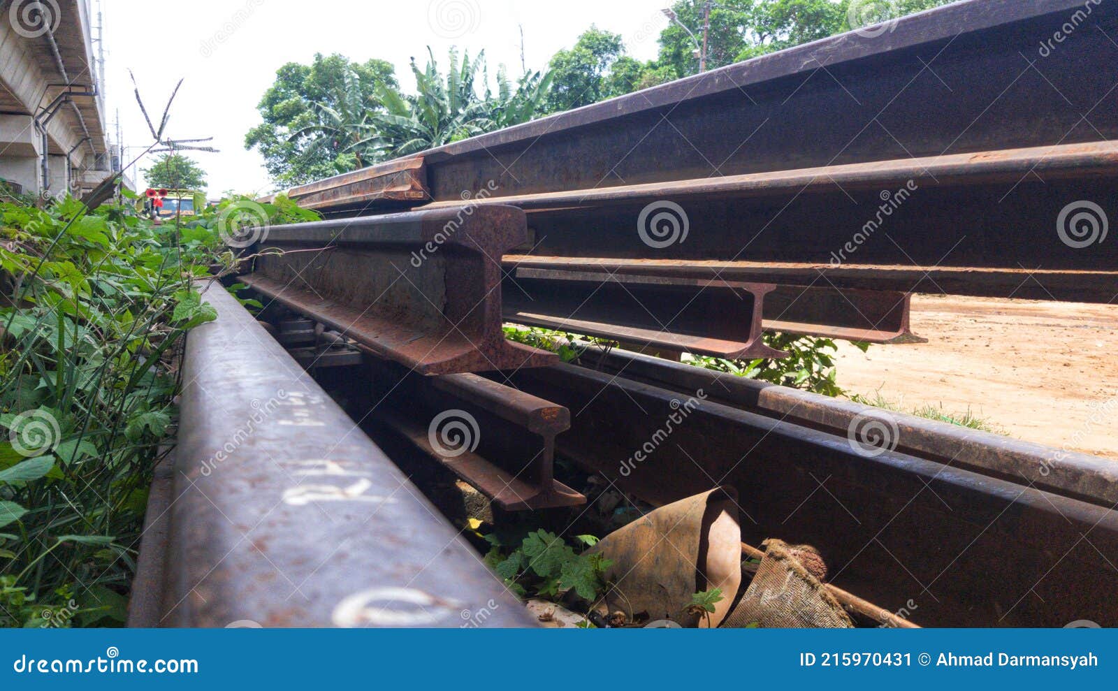 Stack of Abandoned Rusty Rail Steels Near Railways in Jakarta ...