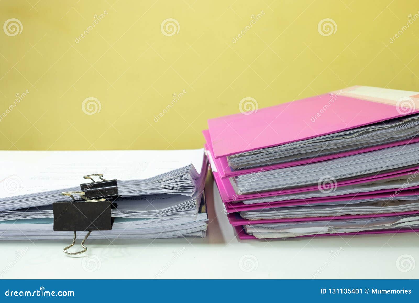 Stack of Accounting Documents on White Desk Stock Image - Image of file ...