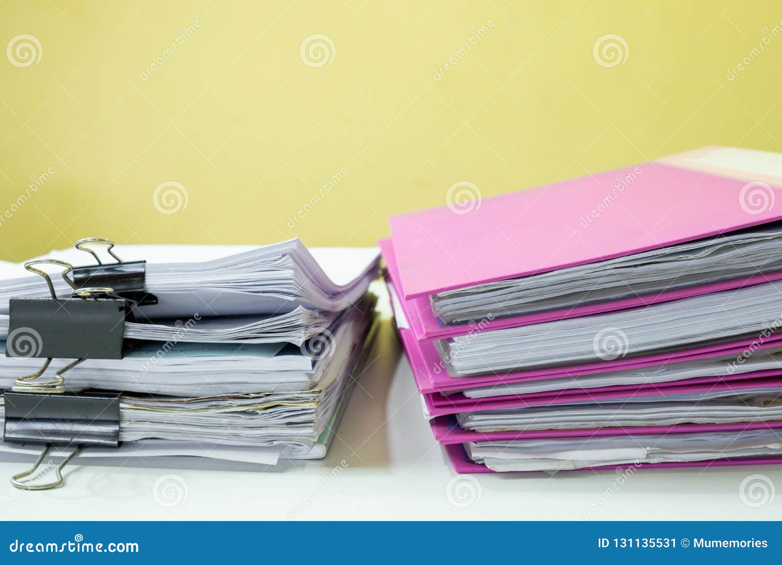 Stack of Accounting Documents on White Desk Stock Image - Image of ...