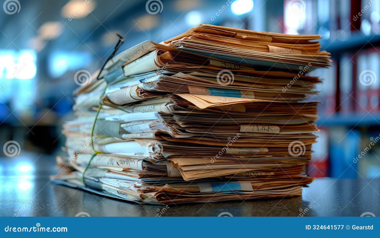 Stack of Aged Paper Files on Desk Stock Image - Image of workflow ...