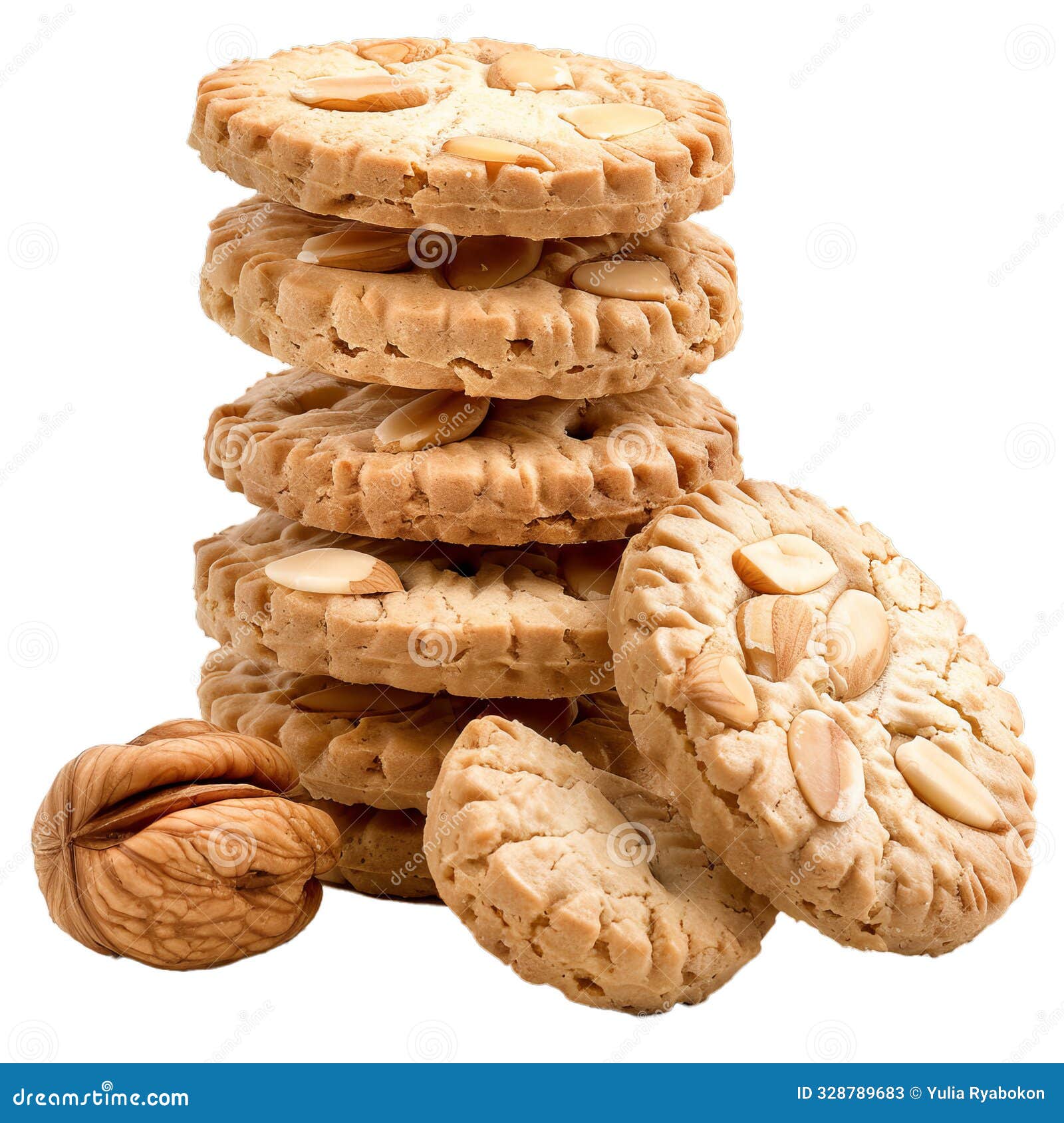 Stack of Almond Biscuits with Whole Walnut Leaning on the Bottom ...