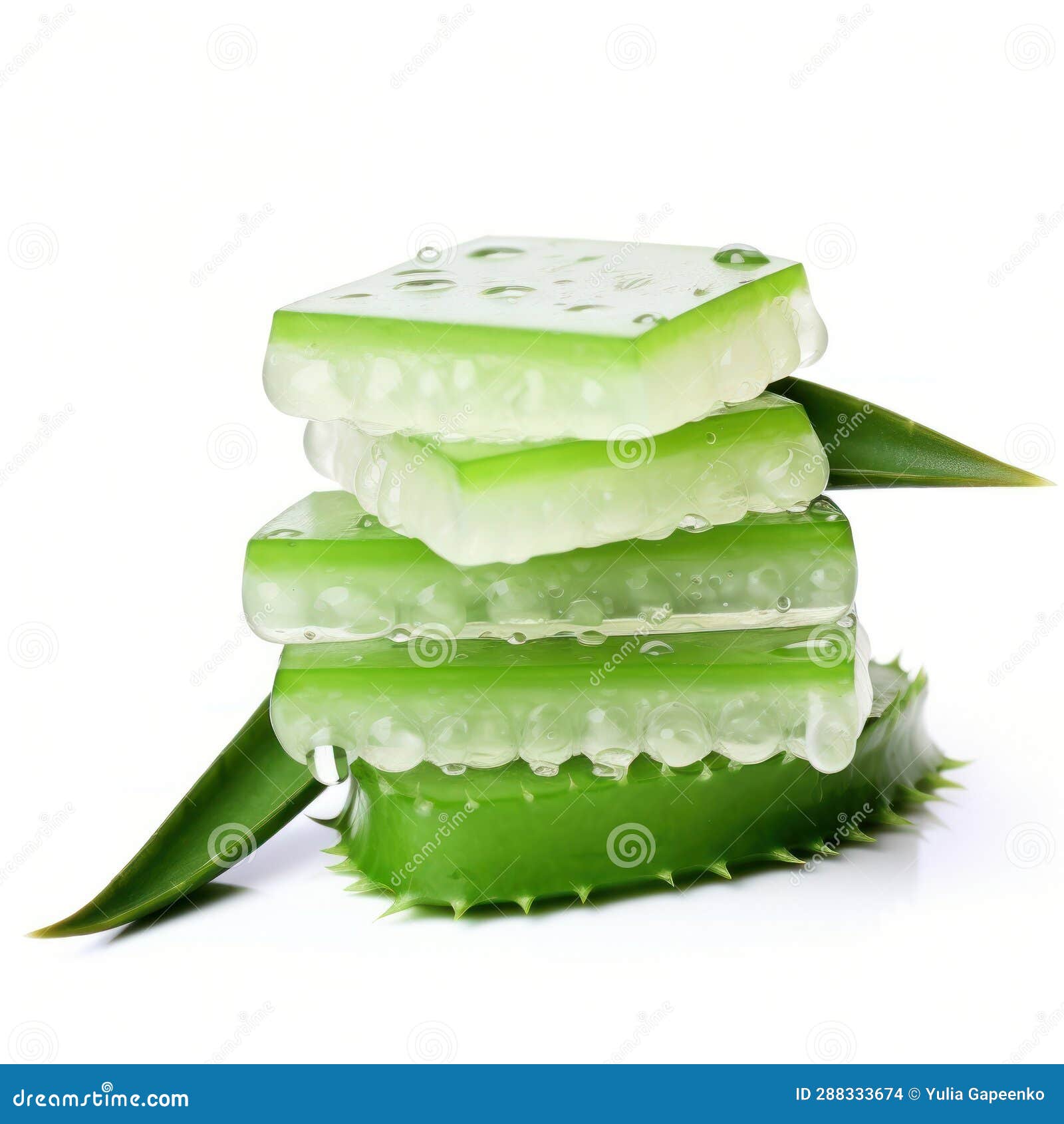Stack of Aloe Vera Sliced with Gel Dripping Isolated Stock Photo ...
