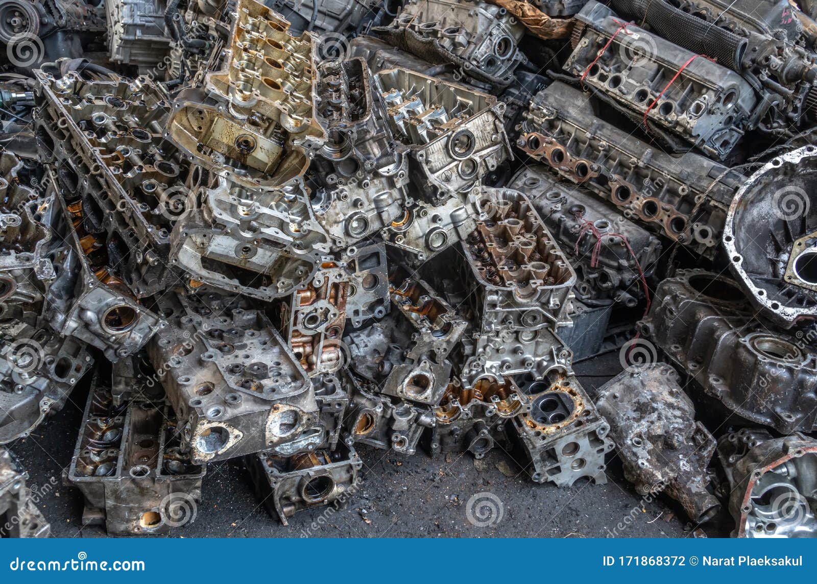 Stack of Aluminium Alloy Cylinder Head for Recycling. Scrap Engines ...