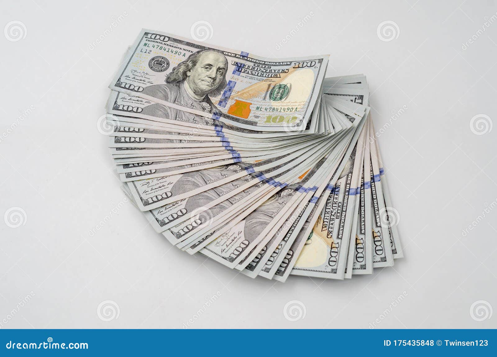 Stack of American Dollars. Close-up on White Background Stock Photo ...