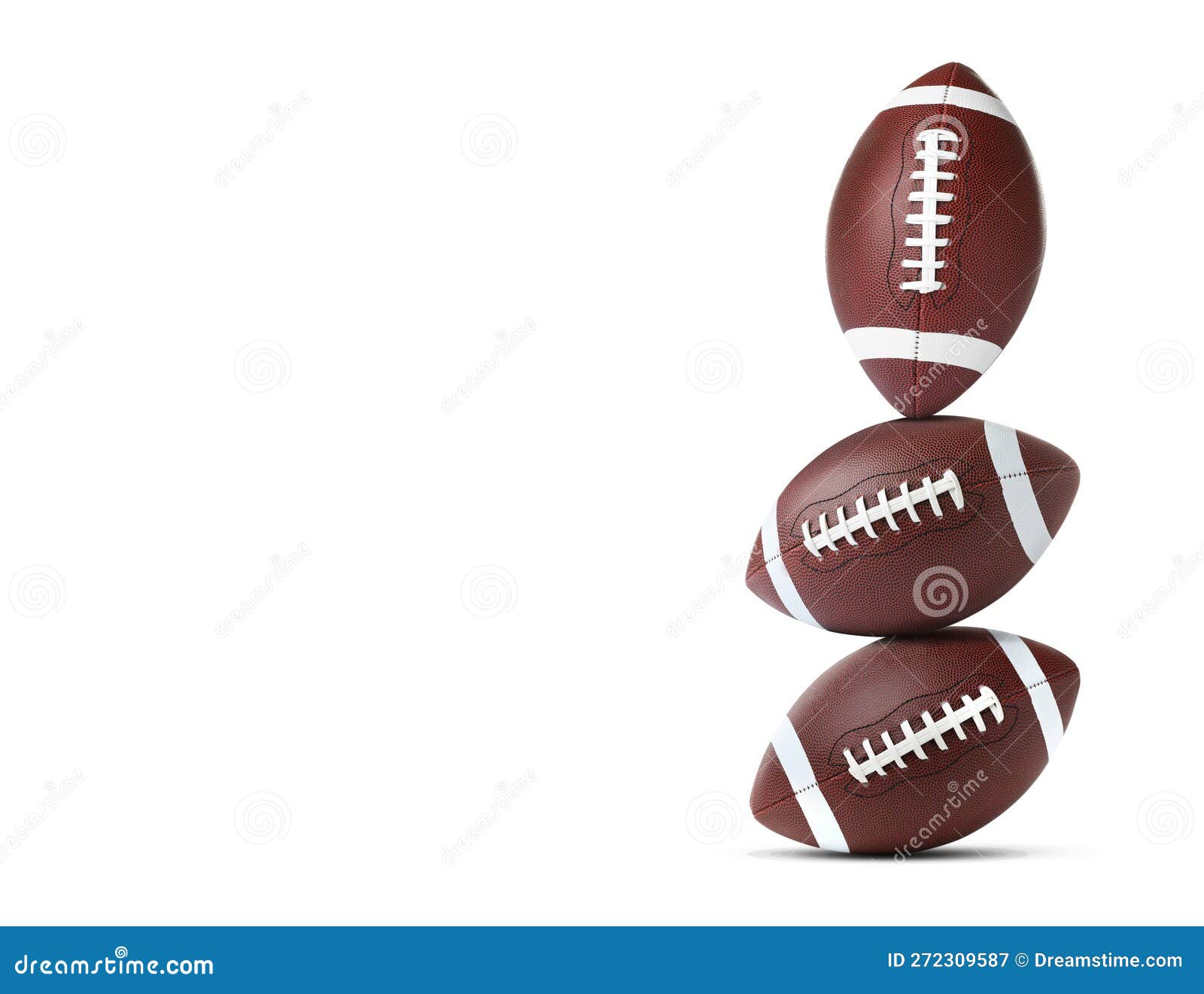 Stack of American Football Balls on White Background. Space for Text ...