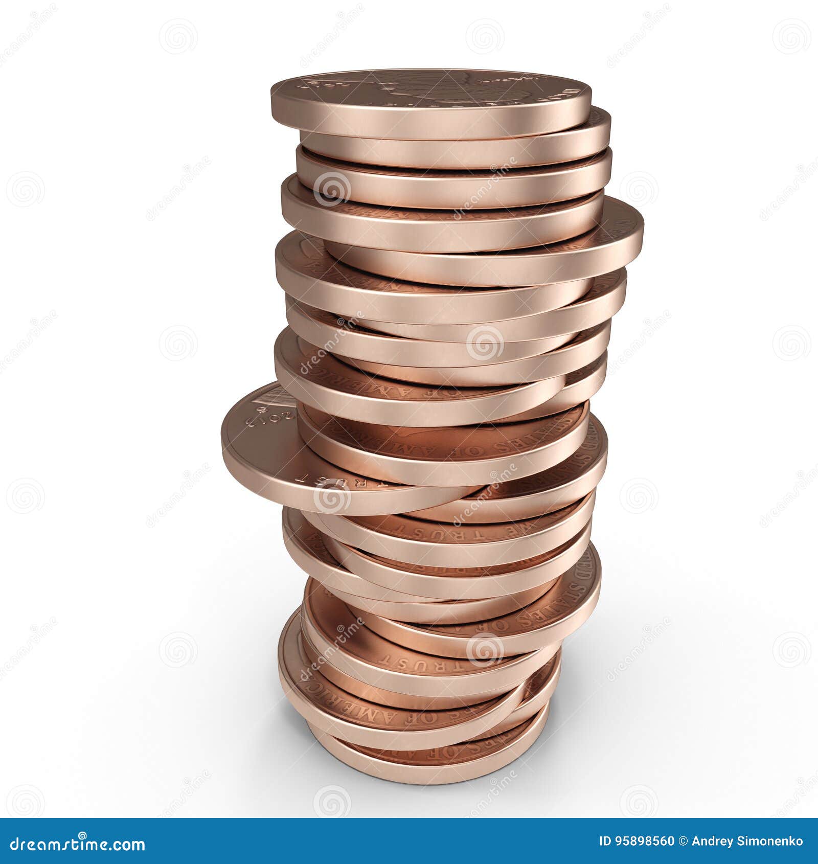 Stack Of Americans Penny Coins On A White. 3D Illustration, Clipping ...