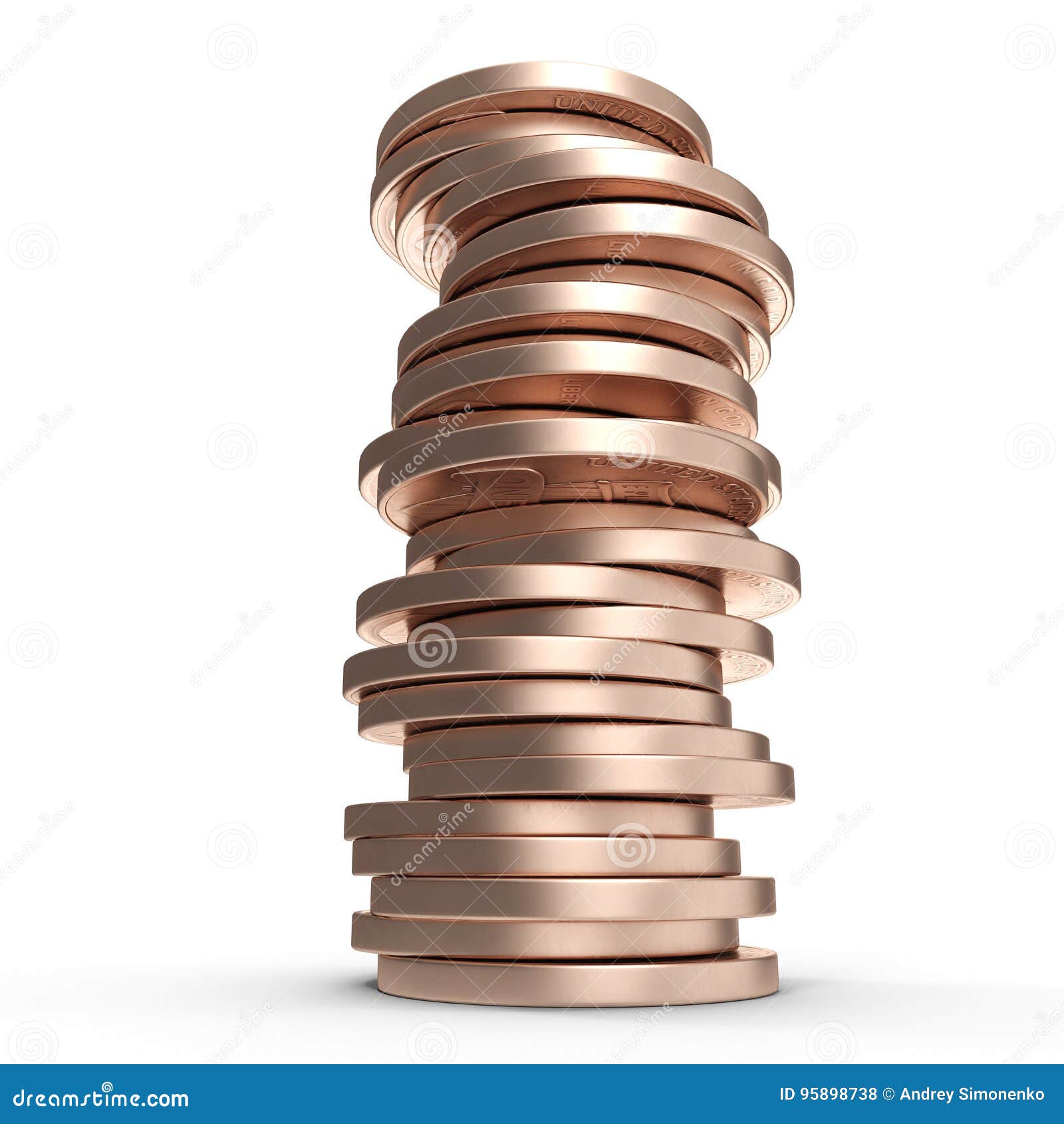 Stack Of Americans Penny Coins On A White. 3D Illustration, Clipping ...