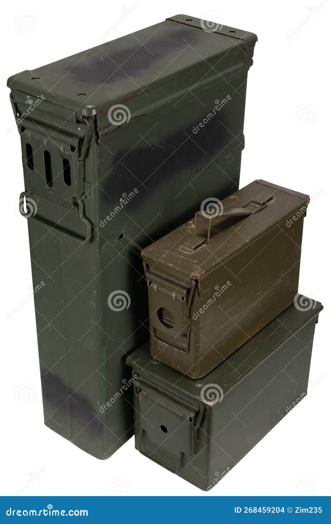 Stack of ammo green cans stock photo. Image of rifle - 268459204