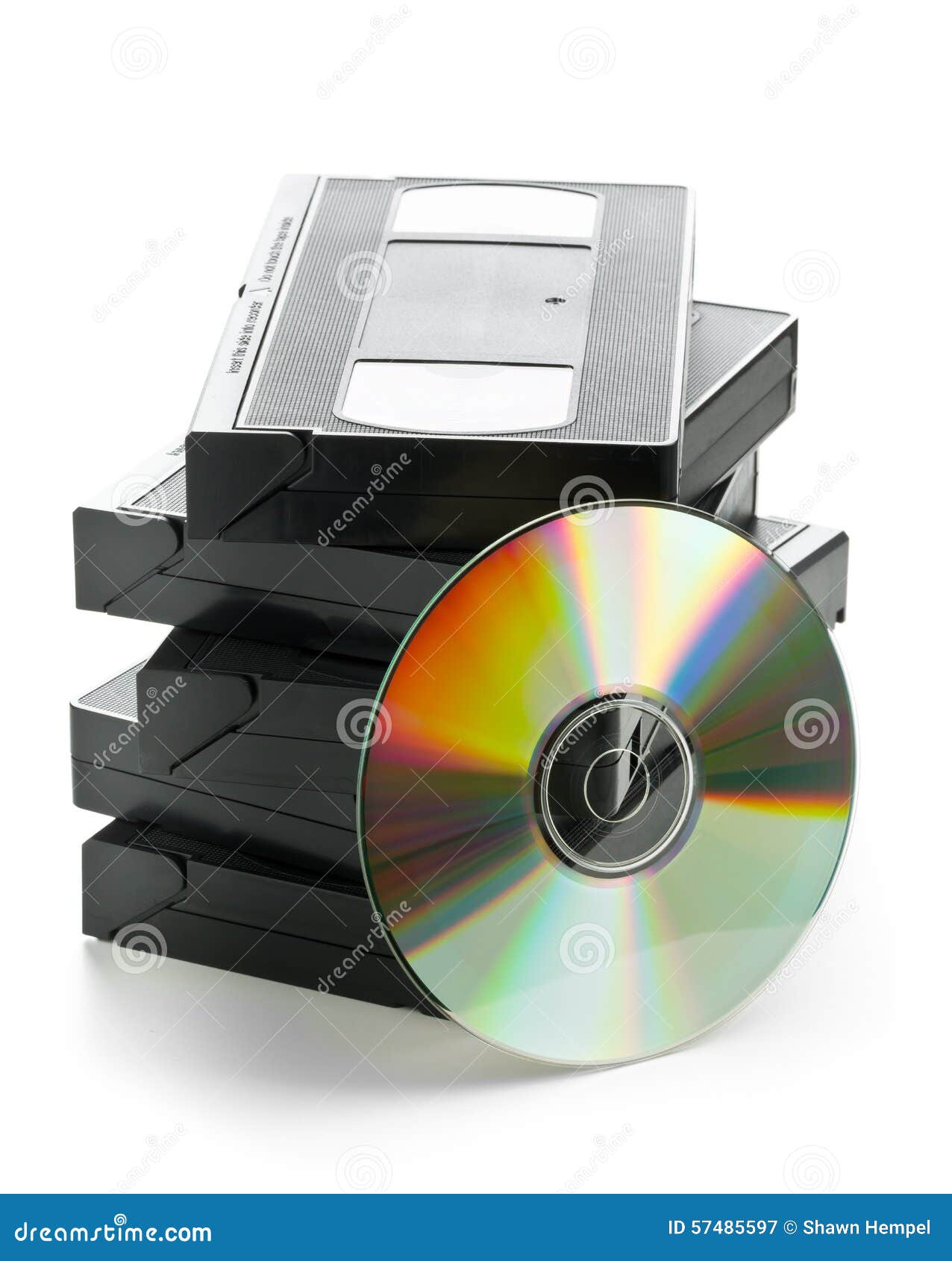 Stack of Analog Video Cassettes with DVD Disc Stock Image - Image of ...
