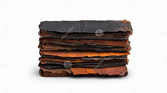 Stack of Ancient Weathered Manuscripts on a White Isolated Background ...
