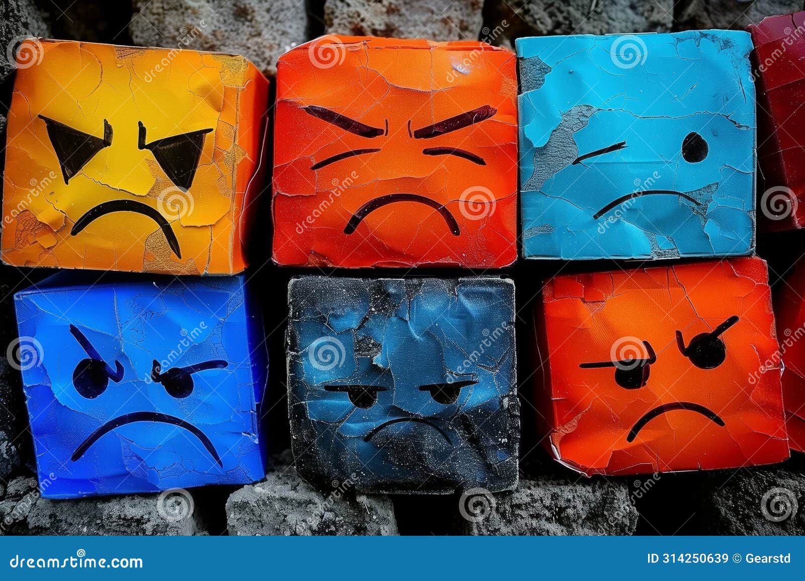 Stack of Angry Expression Painted Bricks Stock Image - Image of ...