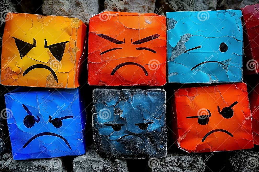 Stack of Angry Expression Painted Bricks Stock Image - Image of ...