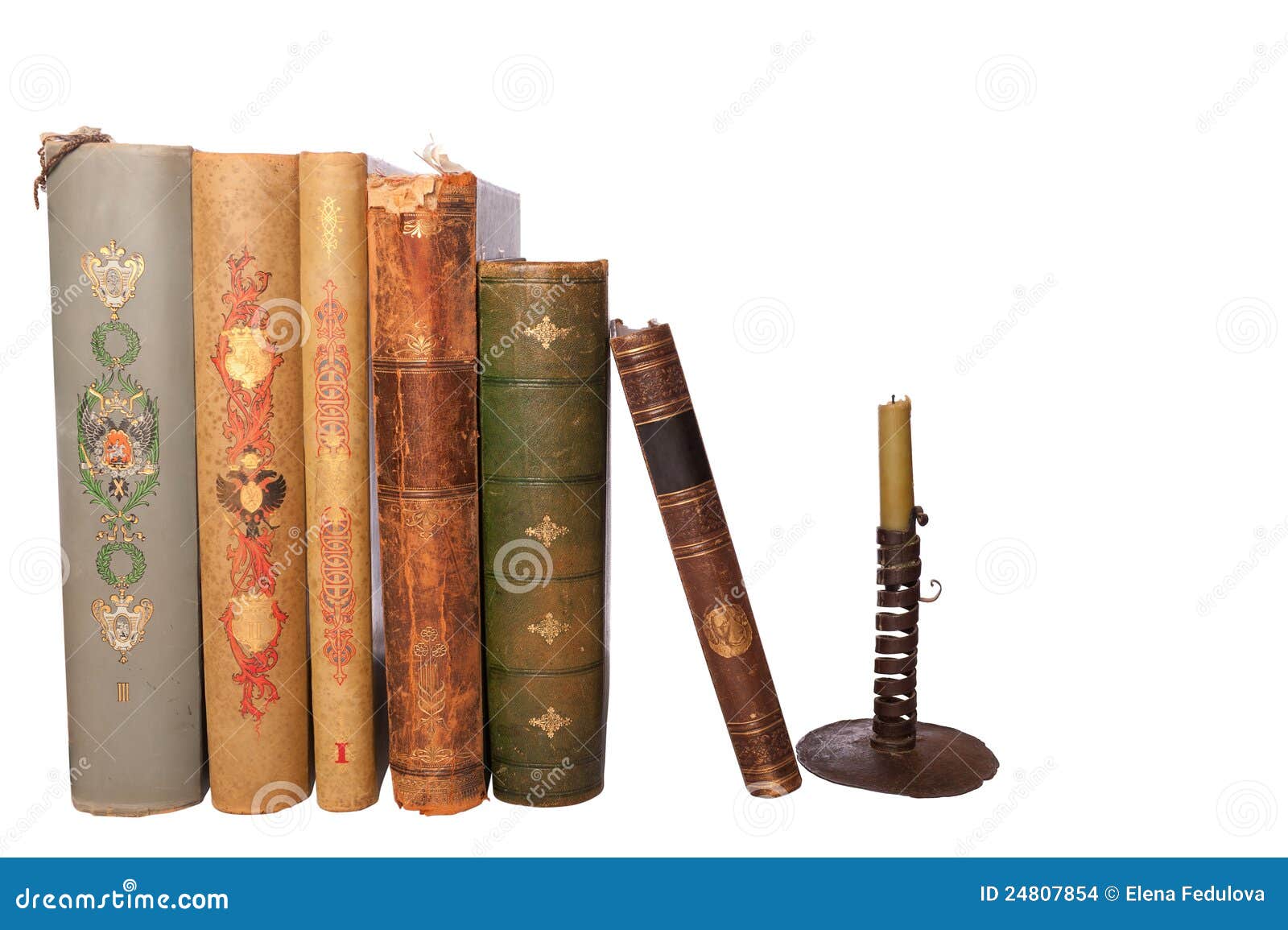 Stack Antique Books and Candlestick Stock Photo - Image of archive ...