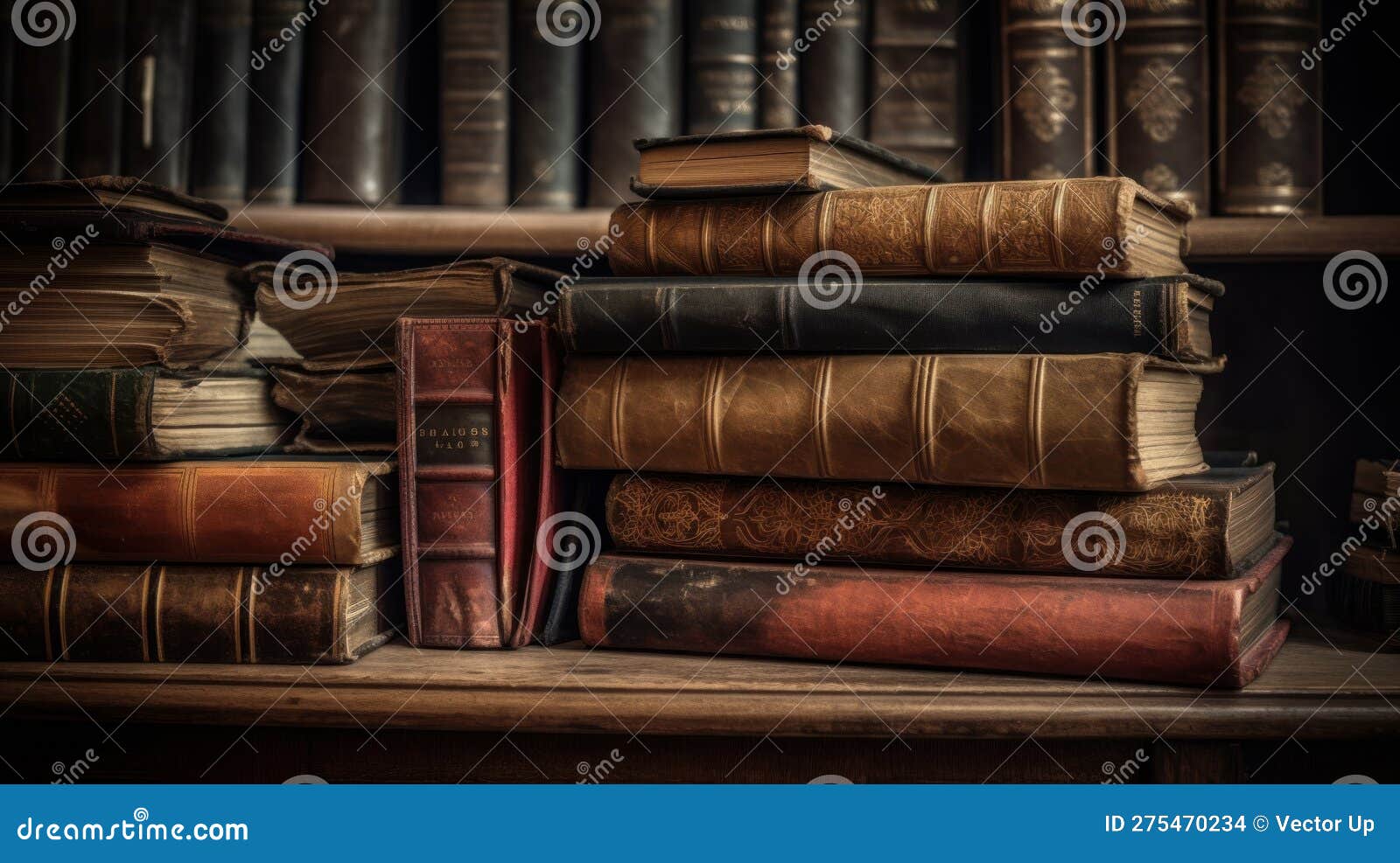 Stack of Antique Leather Books. Generative AI Stock Illustration ...